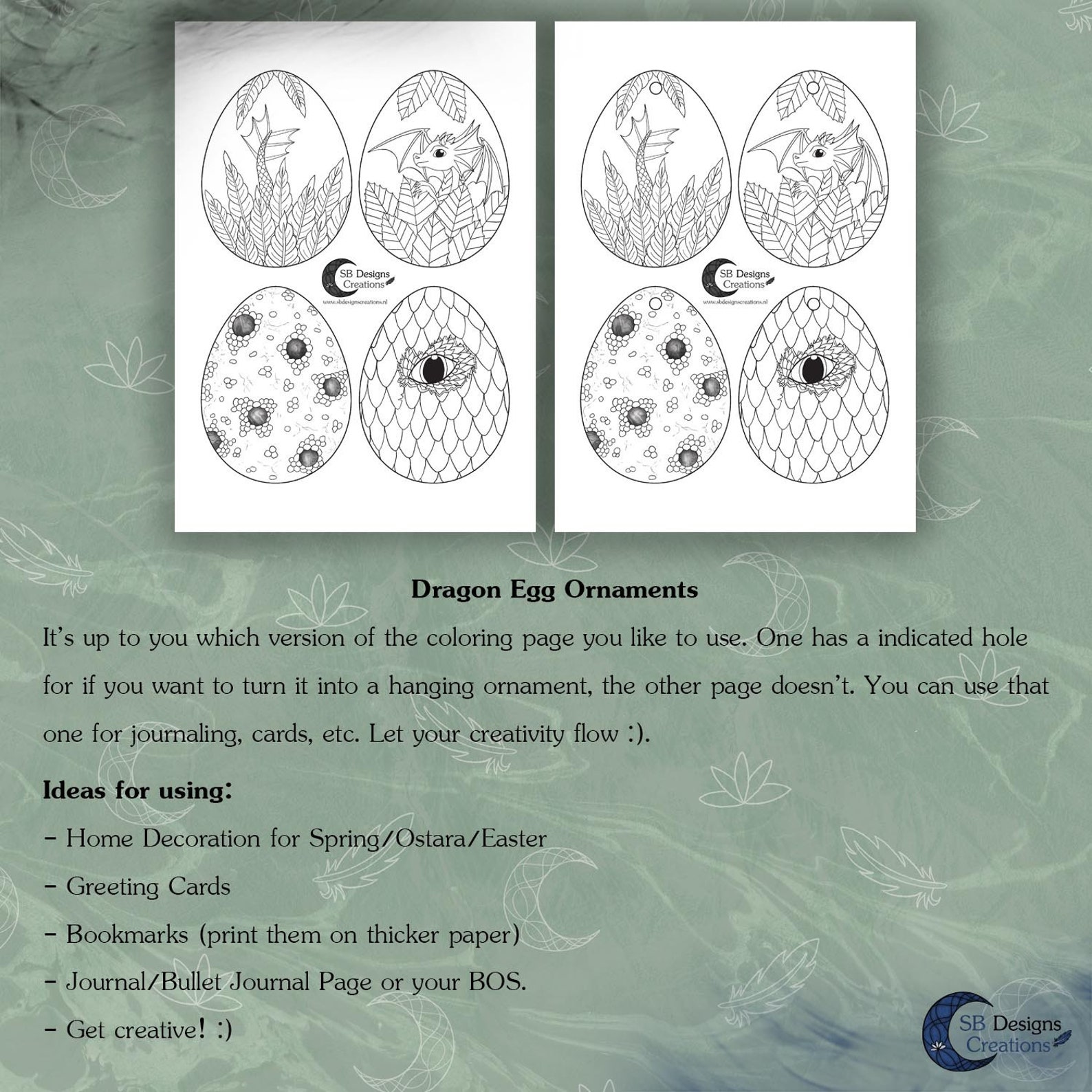 Dragon Egg Ornaments Coloring Page Easter Coloring Pages | Etsy