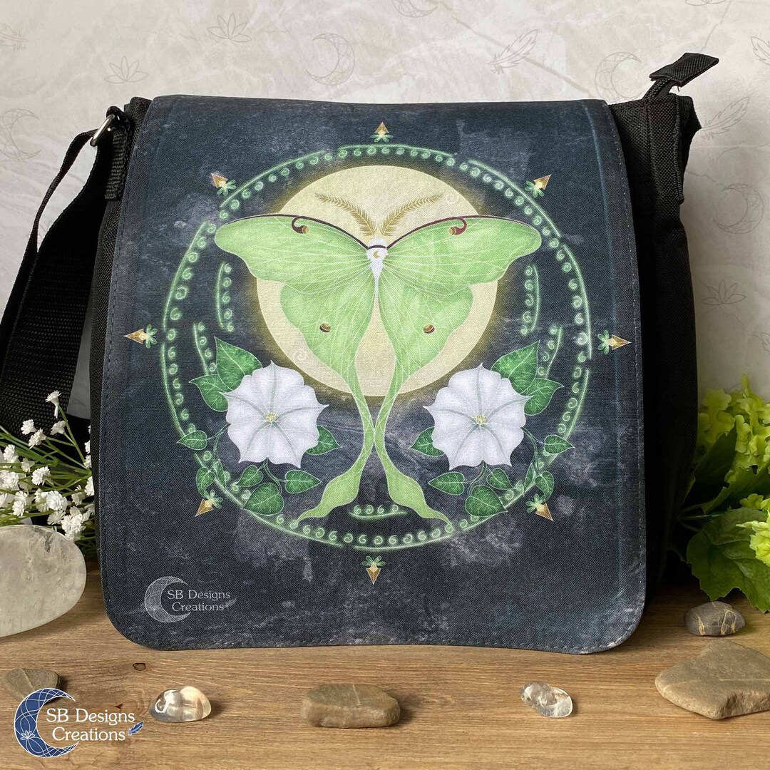 Luna Moth Shoulder Bag | Spirit Animal Art | Lunar Moth Moonflowers ...