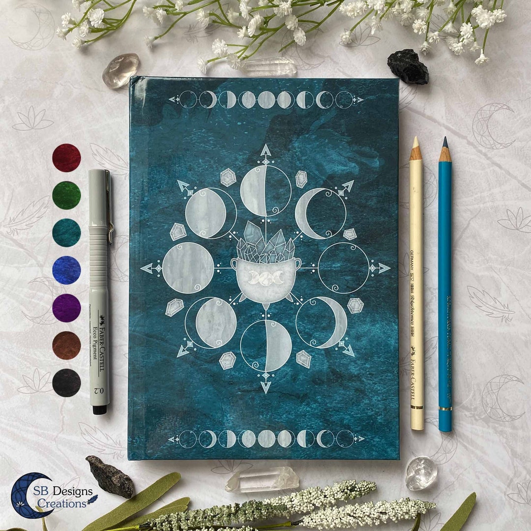 Moonphases Cauldron Crystals Notebook A5 Hardcover | Moon Journal ...