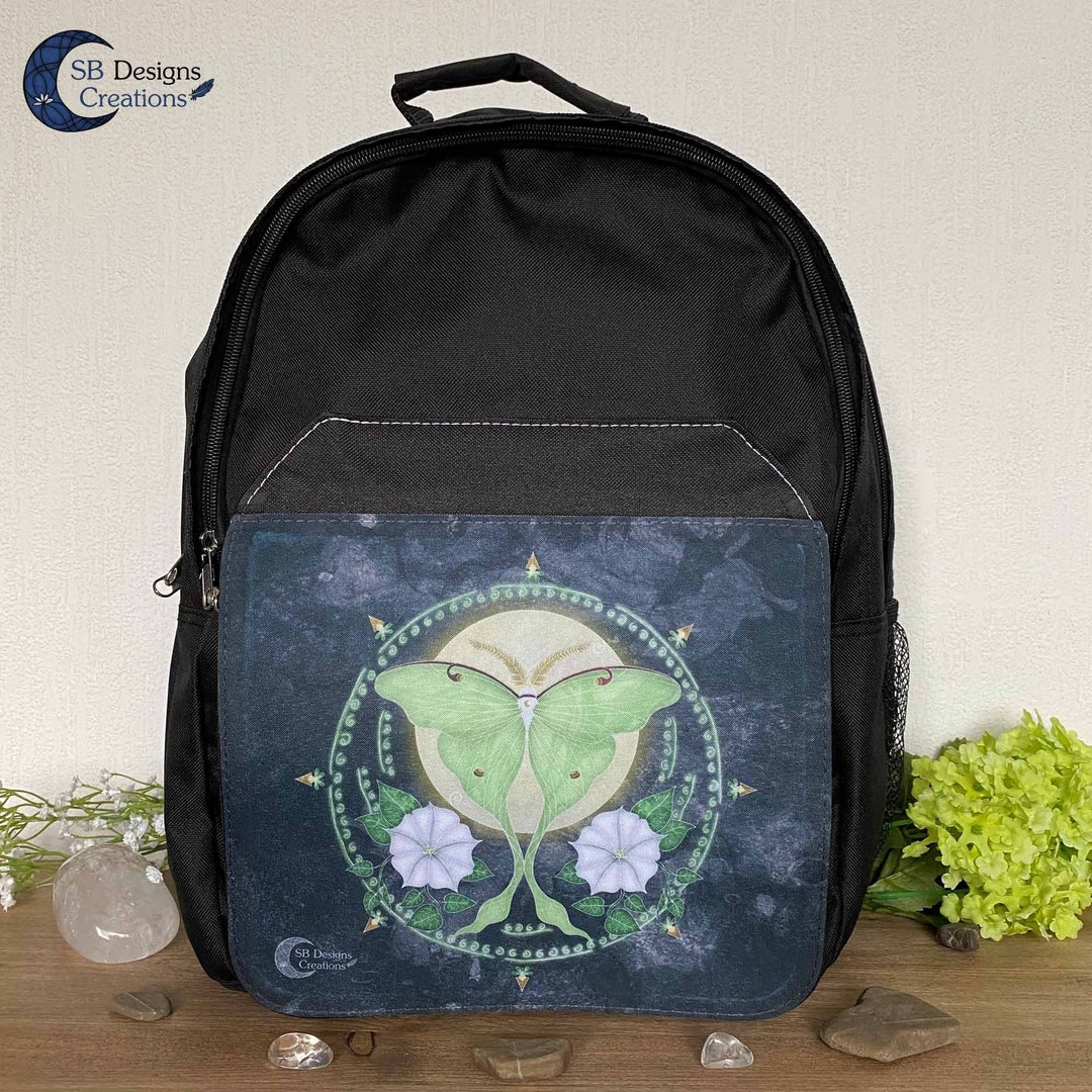 Luna Moth Backpack Black | Spirit Animal Art | Lunar Moth Moonflowers ...