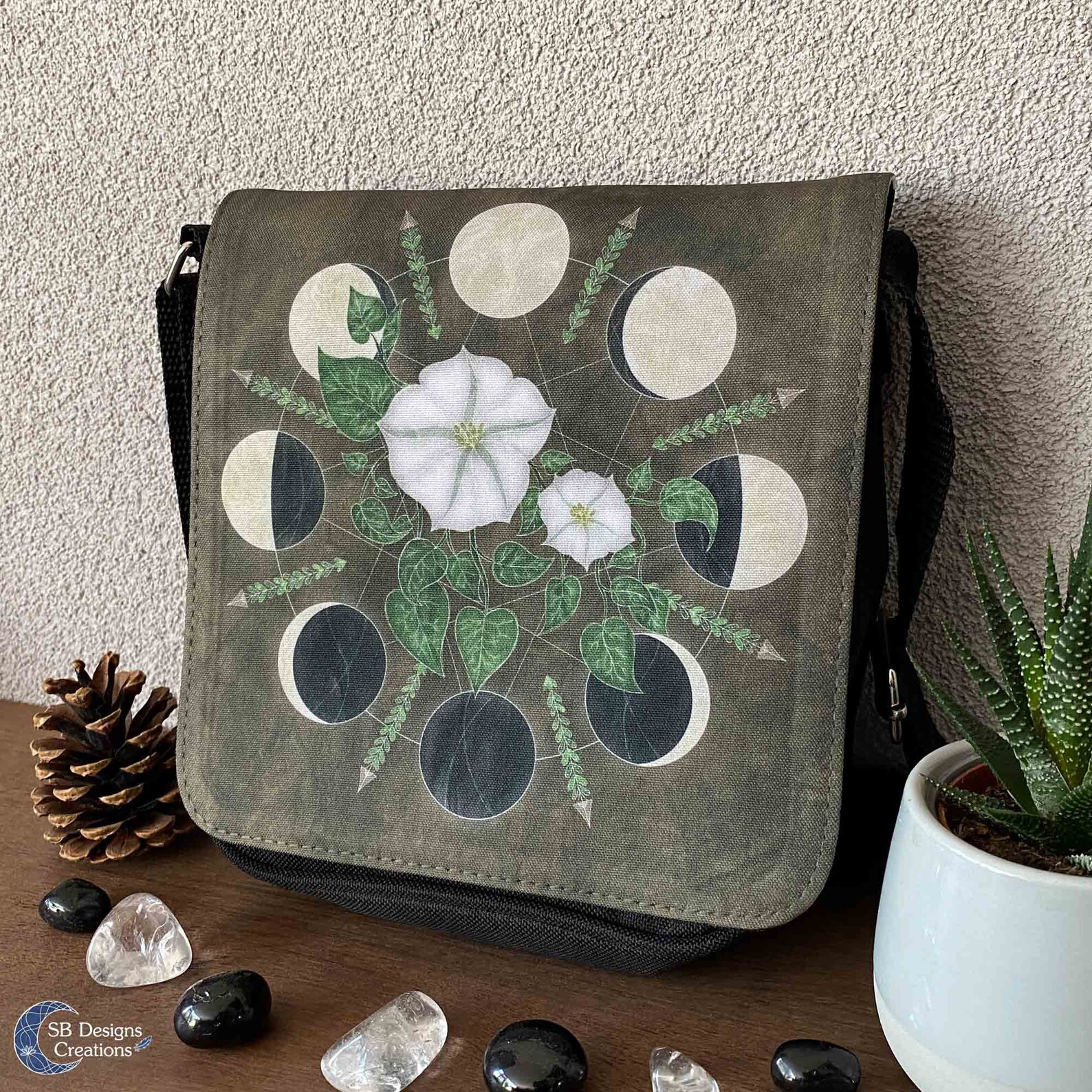 Moonphases Lunar Phases Shoulder Bag| Moonflowers Art Bag | Witch Bag ...