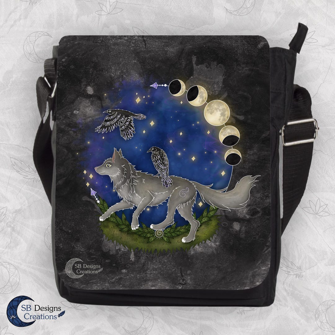Wolf and Raven Shoulder Bag, Fantasy Art Bag, Square Bag, Spiritual Art ...