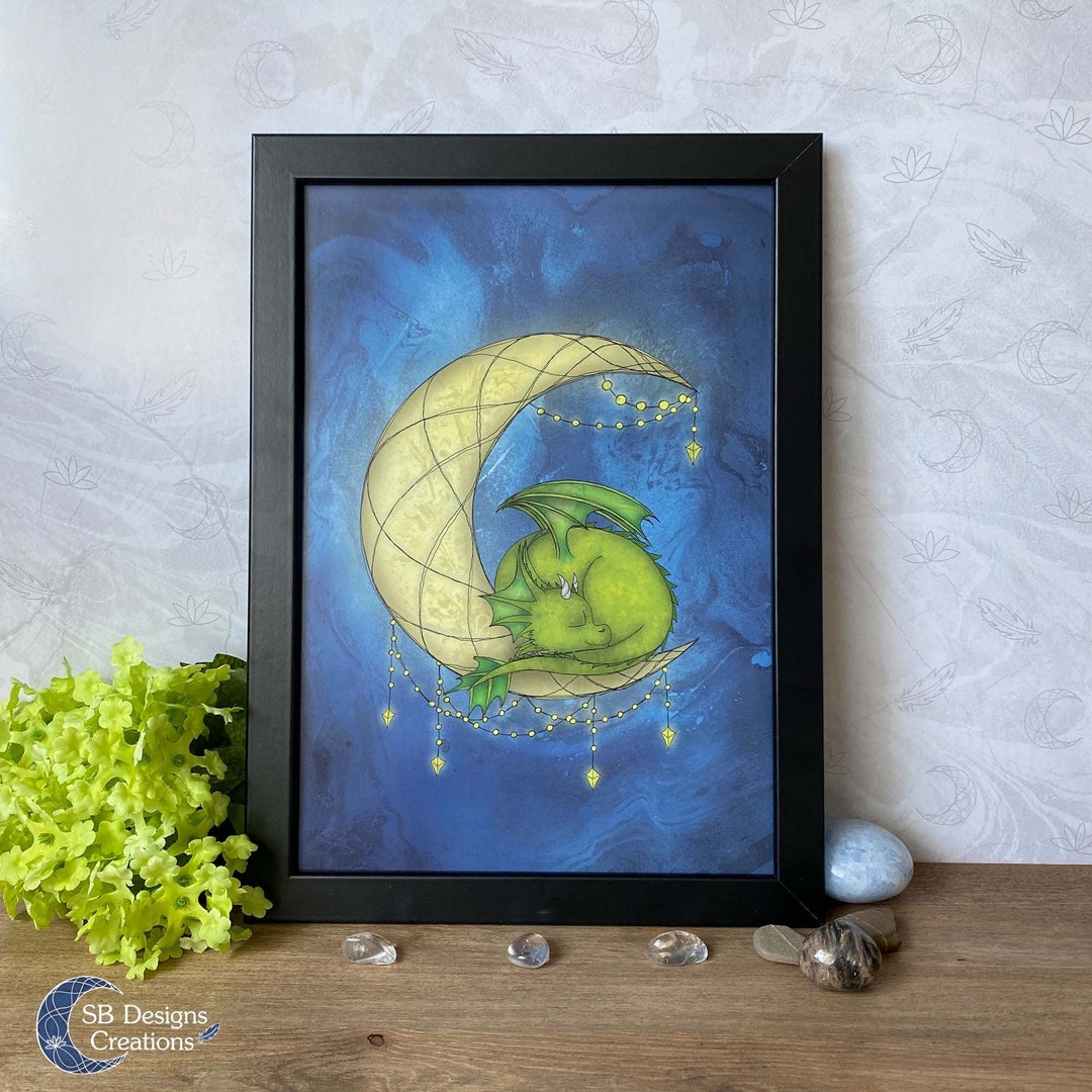 Moon Dragon Art Print Poster A4 Home Decor Fantasy Art - Etsy Australia