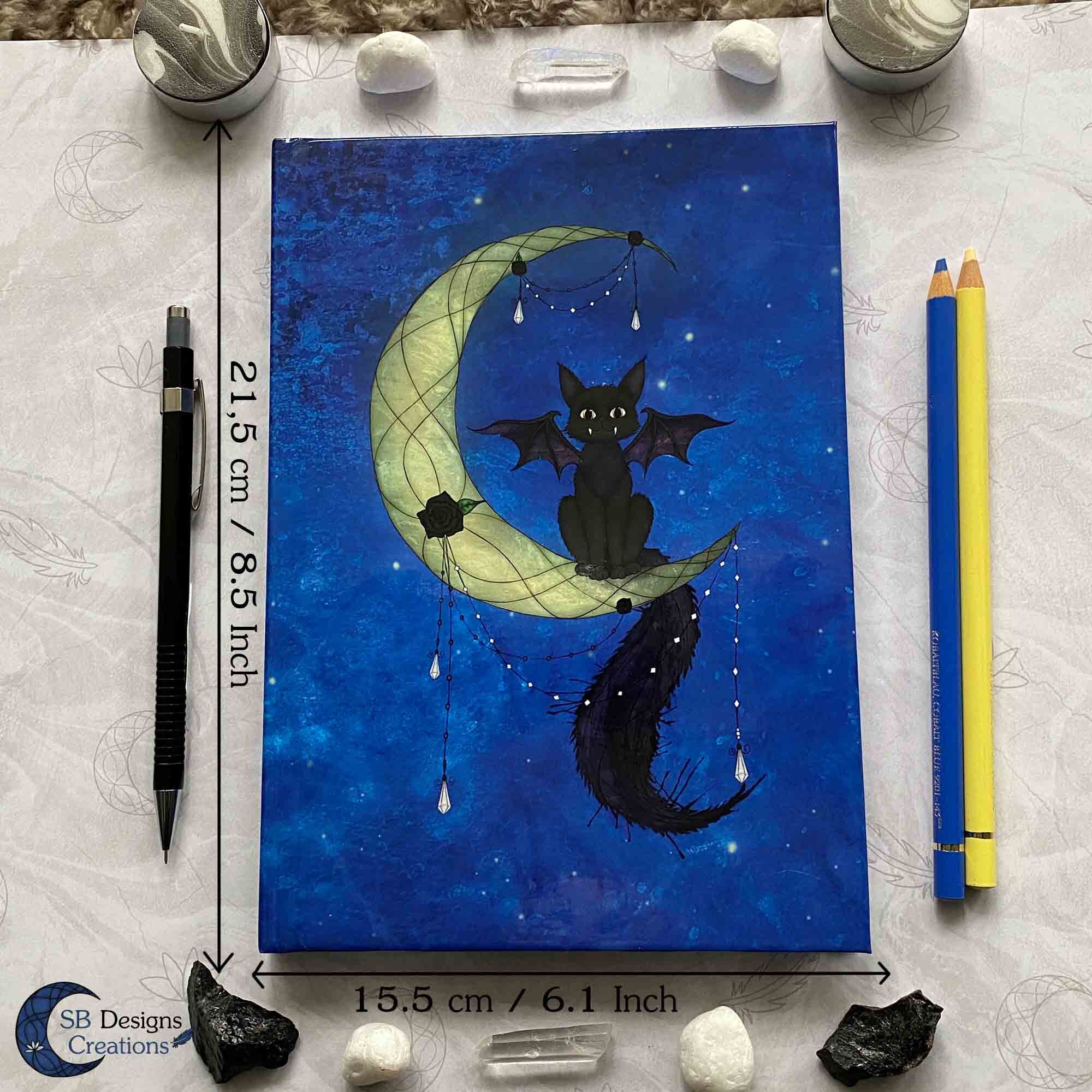 Hard Cover Notebook A5 Vampire Cat on the Moon Magical | Etsy