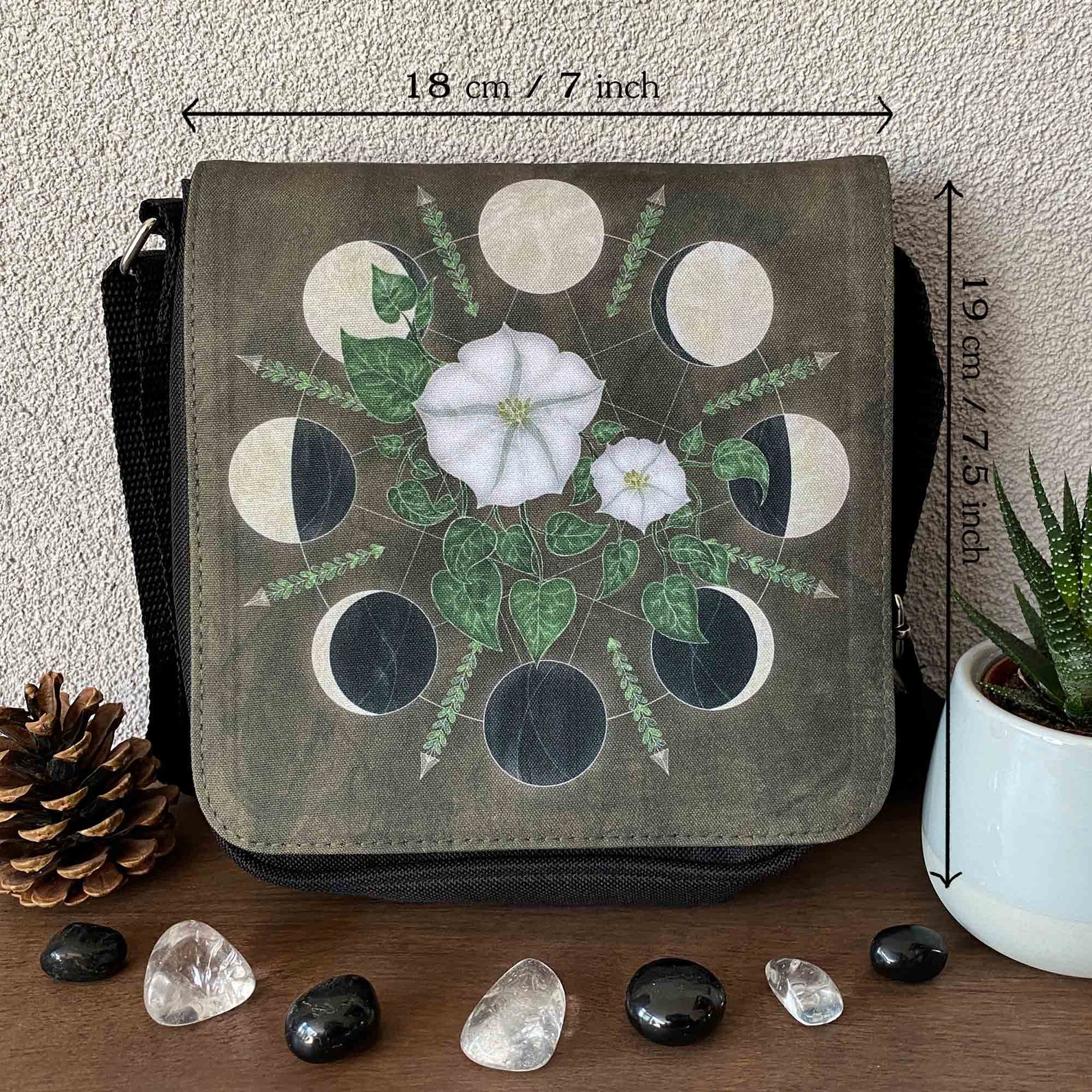 Moonphases Lunar Phases Shoulder Bag| Moonflowers Art Bag | Witch Bag ...
