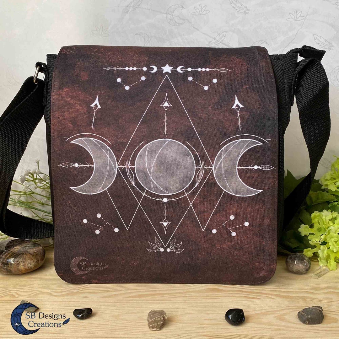 Triple Moon Shoulder Bag , Brown Witch Pagan Bag, Moon Magic, Moonchild ...