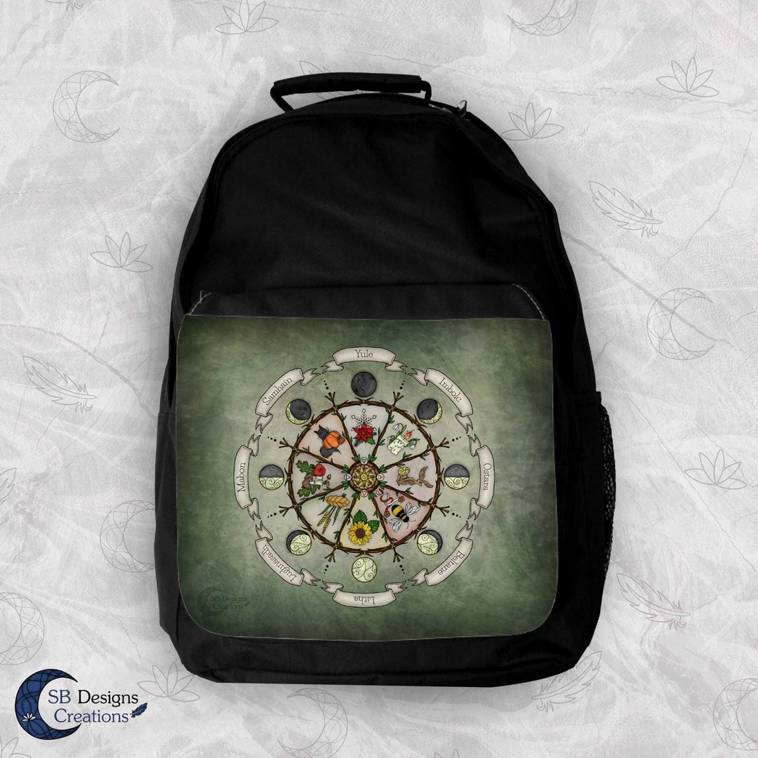 Wheel of the Year Green Backpack, Witchy Vibes, Firm Black Backpack ...