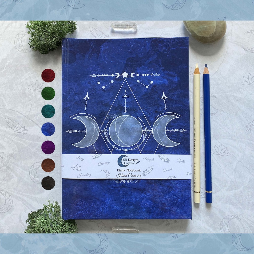 Triple Moon Notebook A5 Hardcover | Moon Journal| Blank Grimoire| Moon ...