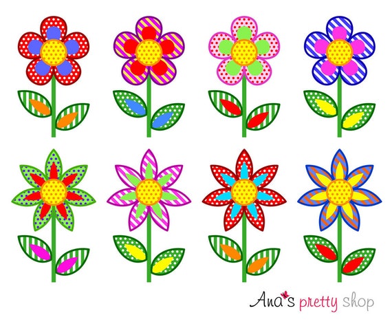 Digital Flowers Clipart Colorful Flowers Set Patchwork - Etsy