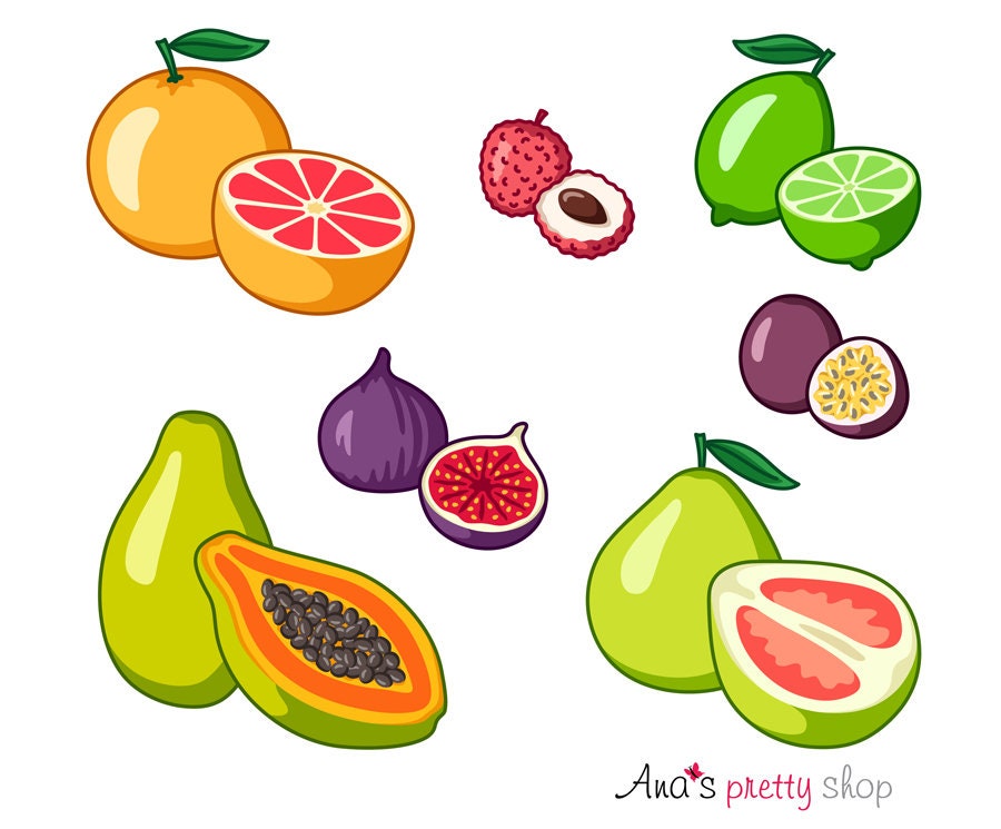 Exotic Fruits Clipart, Grapefruit Clipart, Lime, Papaya, Pomelo ...