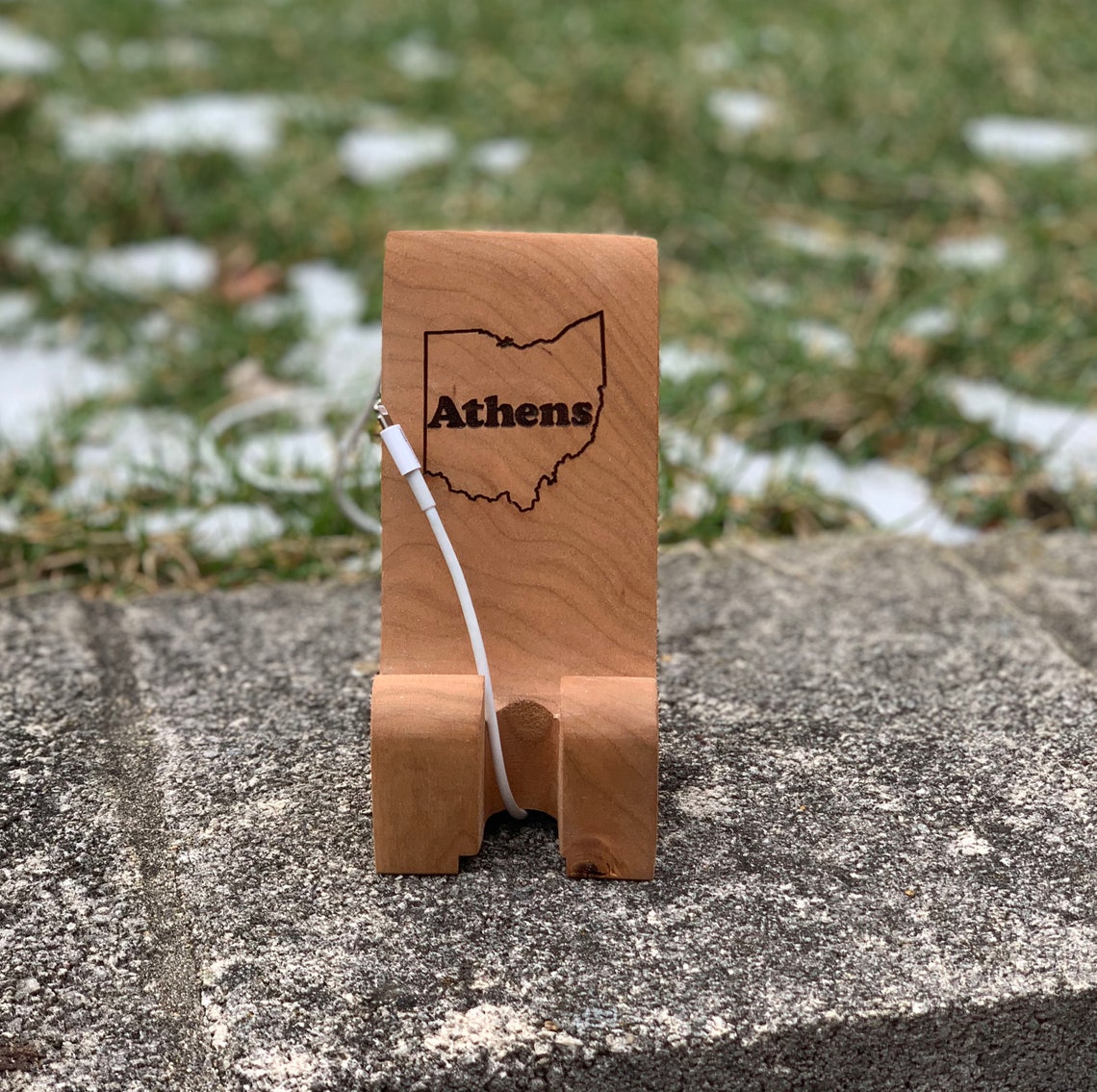 Ohio Phone Stand With Cord Access Athens Wood Phone | Etsy