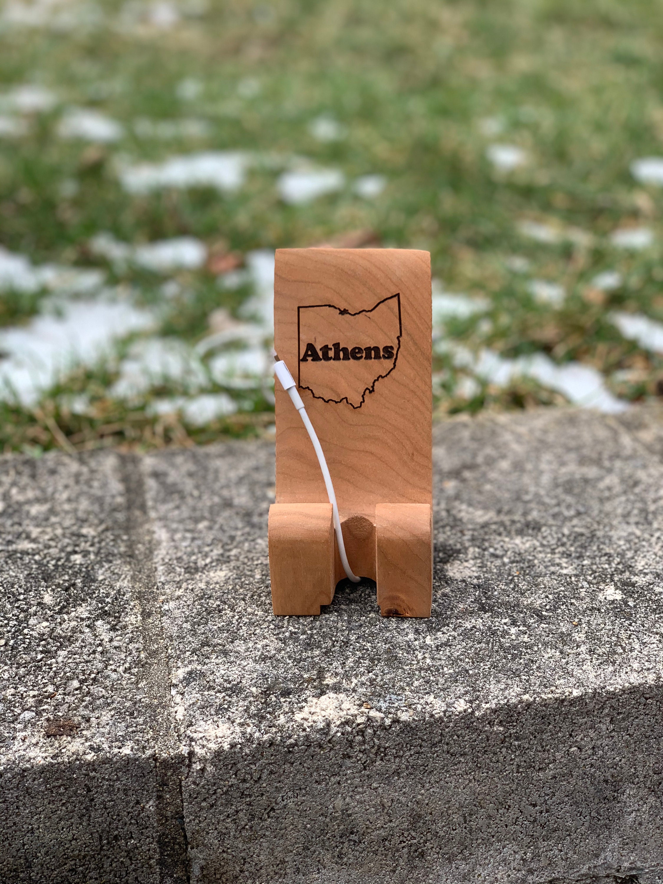Ohio Phone Stand With Cord Access Athens Wood Phone | Etsy