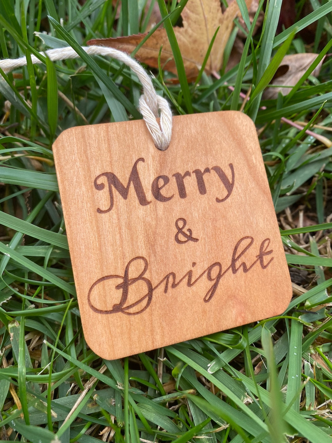 Laser Engraved Cherry Wood Ornament – Merry & Bright Holiday Decor - Etsy