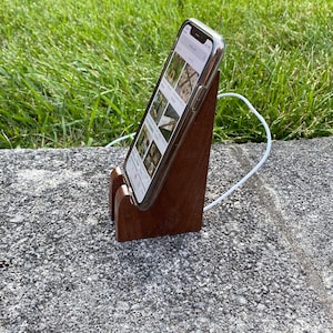 Phone Stand - With Cord Access - Walnut - Hand Carved - Natural Wood ...