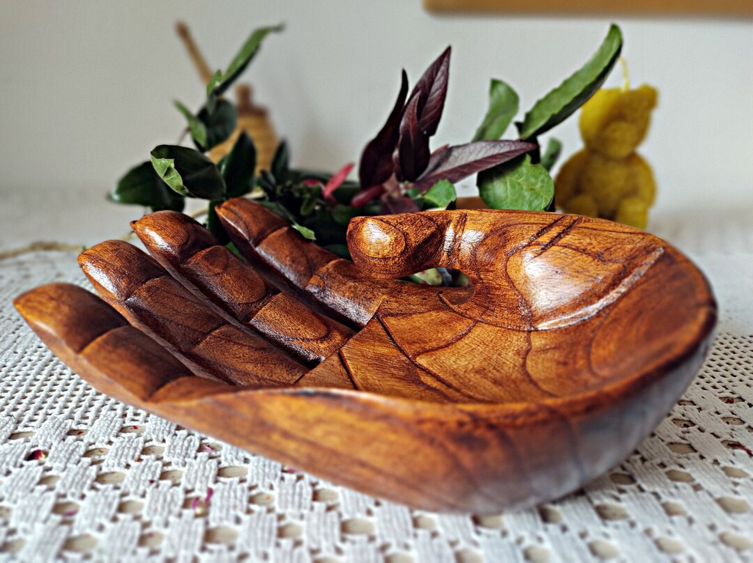 Large Hand-carved Wooden Hand 10 Inches / Wood Headphone Stand / Key ...