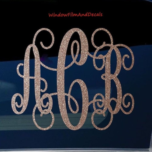 Glittery Custom Monogram Car Window Decal Script Vine | Etsy