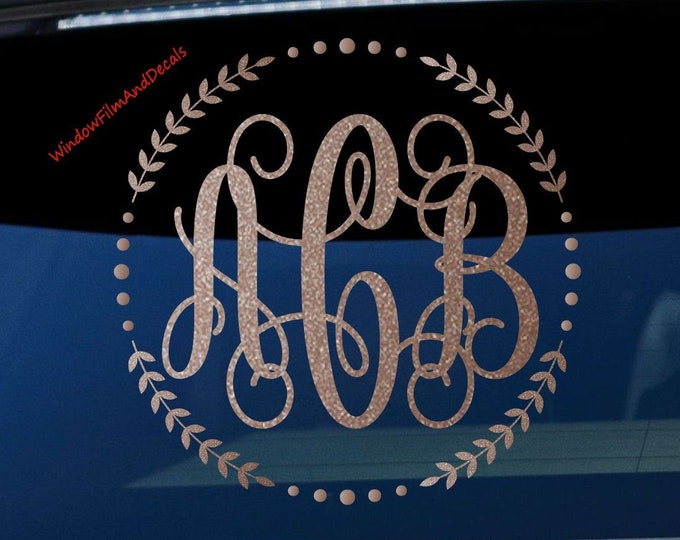 Glittery Custom Circle Monogram Car Window Decal Vine | Etsy
