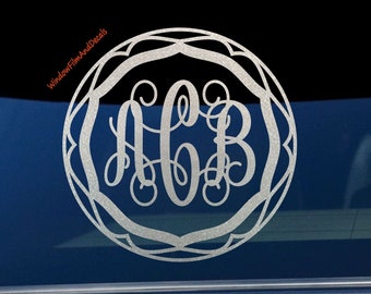 Glittery Custom Monogram Car Window Decal Script Vine | Etsy