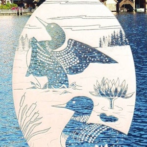 Loons Scene Oval Static Cling Window Decal 8" X 12" - White W/clear ...