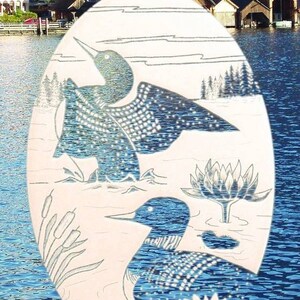Loons Scene Oval Static Cling Window Decal 10.5" X 16" - White W/clear ...