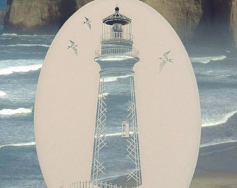 Lighthouse Oval Static Cling Window Decal 15 X 23 White W/clear Design ...