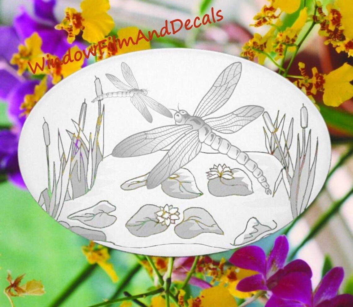 Dragonfly Scene Oval Static Cling Window Decal 6 X - Etsy