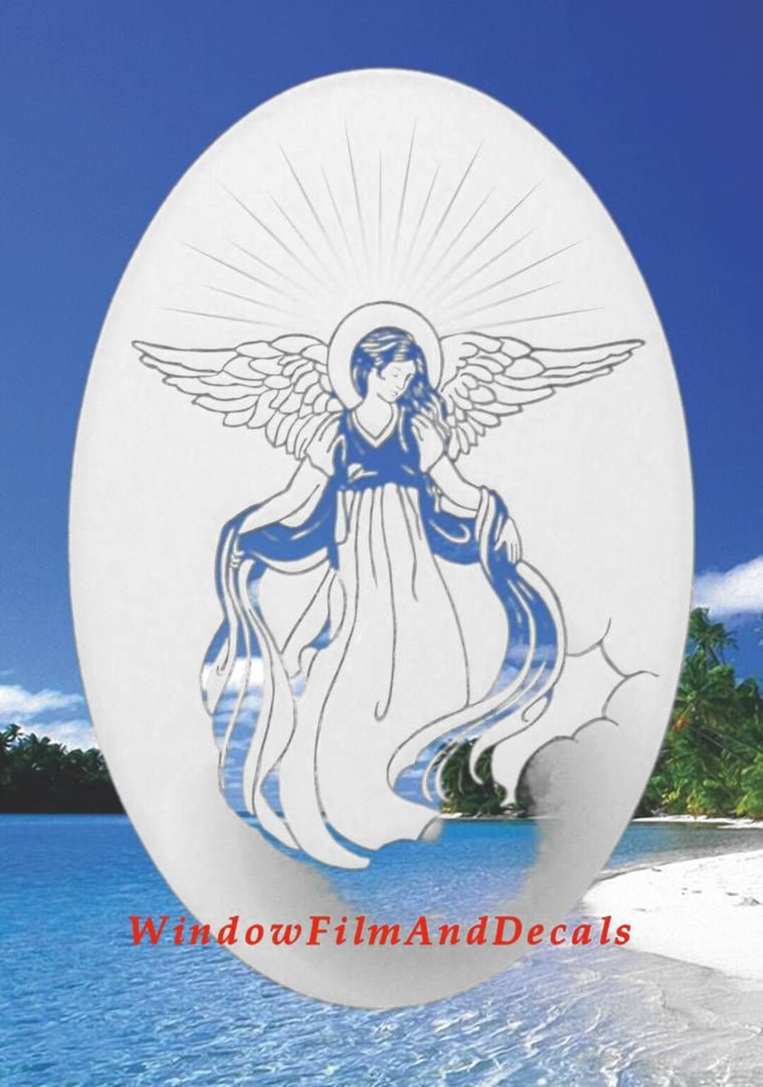 Angel Oval Static Cling Window Decal 10.5" X 16" - White W/clear Design ...