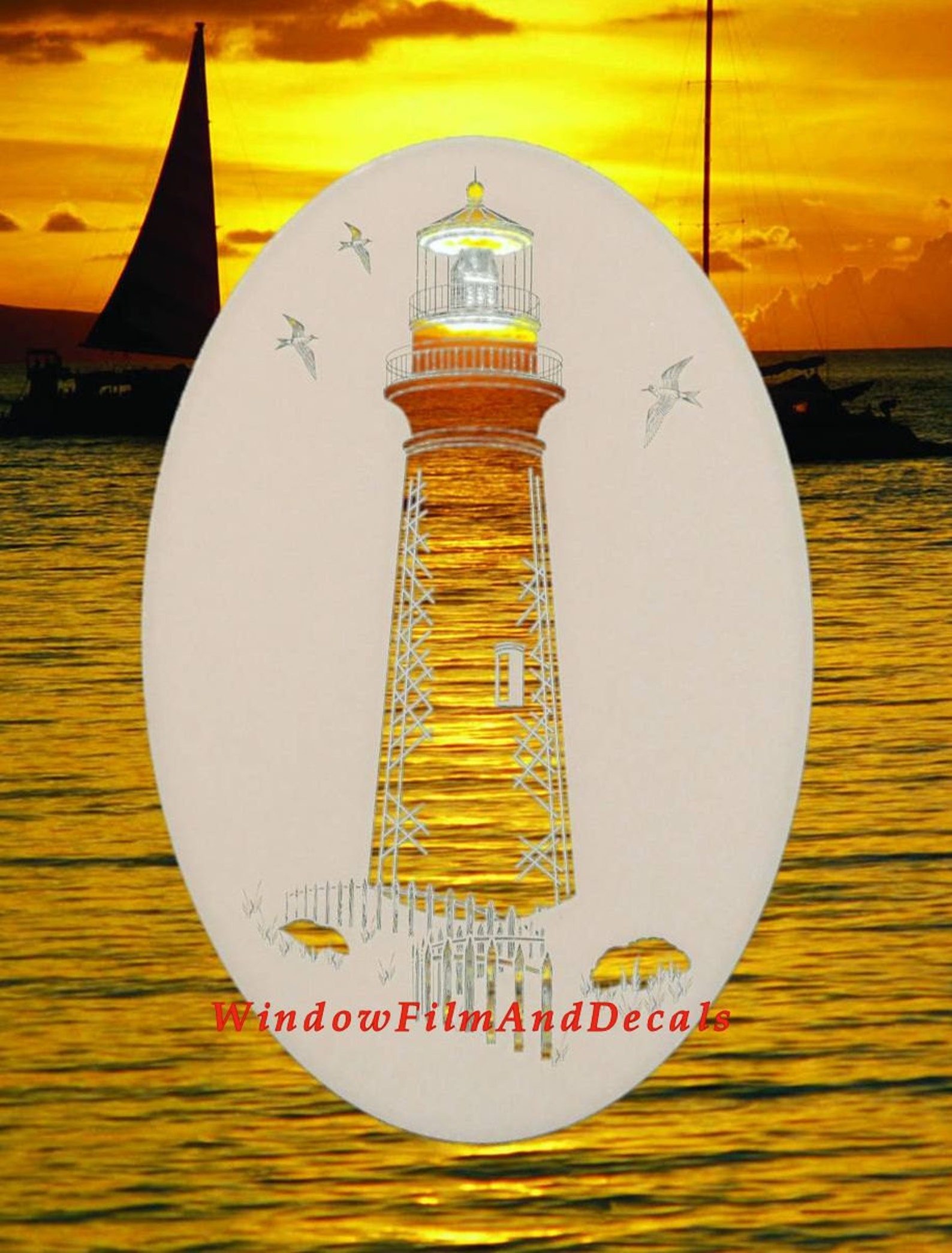 Lighthouse Oval Static Cling Window Decal 8 X 12 - Etsy