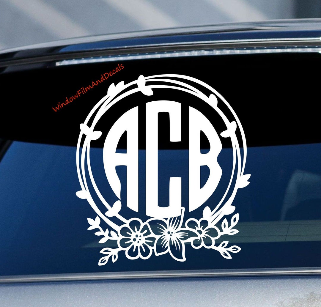Custom Floral Vine Monogram Car Window Decal -block Letters ...