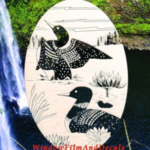 Loons Scene Oval Static Cling Window Decal 10.5" X 16" - White W/clear ...