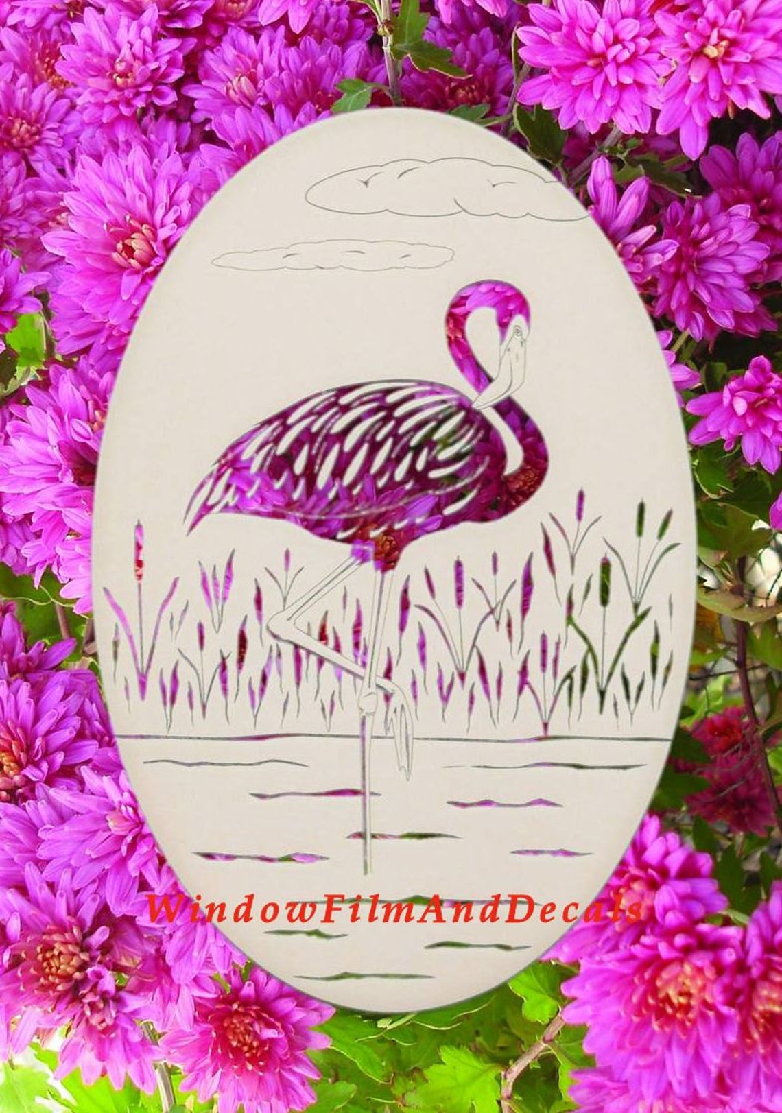 Flamingo Left Oval Static Cling Window Decal 8" X 12" - White W/clear ...