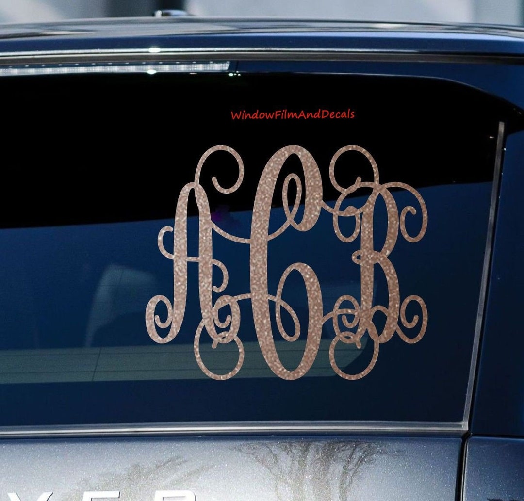 Glittery Custom Monogram Car Window Decal Script Vine Personalized ...