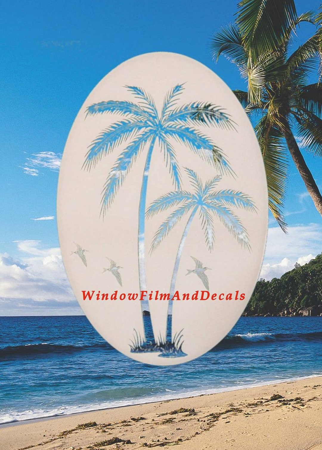 Palm Trees (left Leaning) Oval Static Cling Window Decal 15" X 23 ...