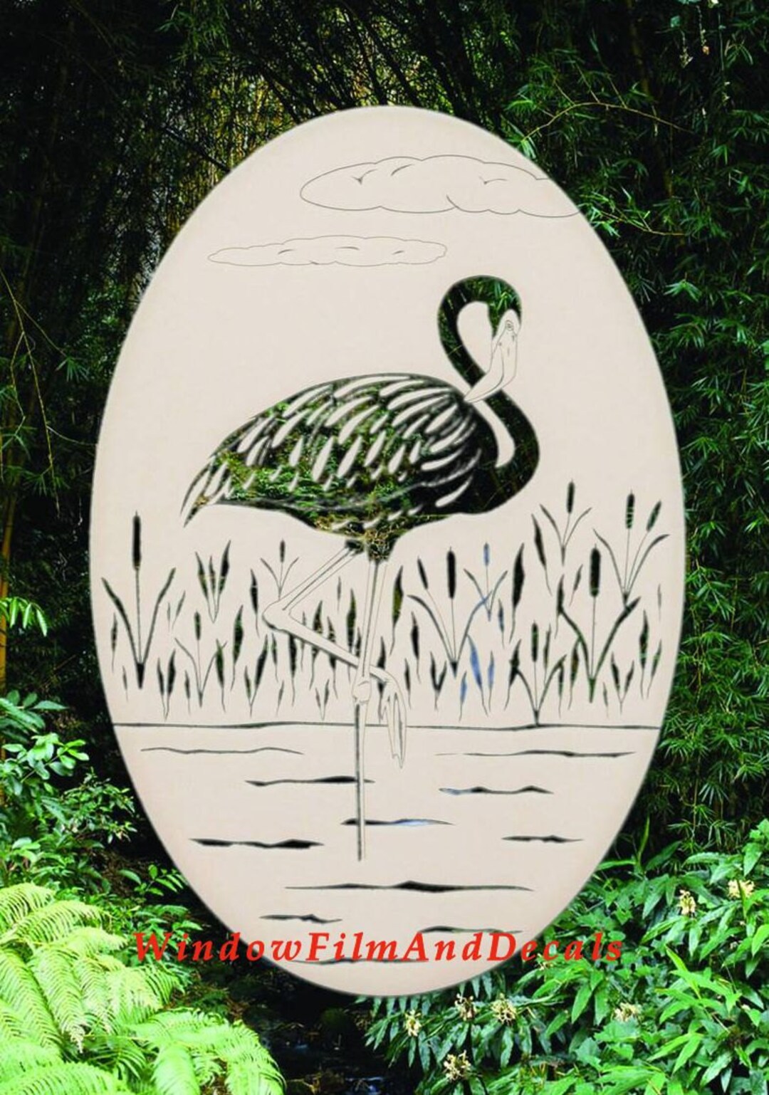 Flamingo Left Oval Static Cling Window Decal 8" X 12" - White W/clear ...