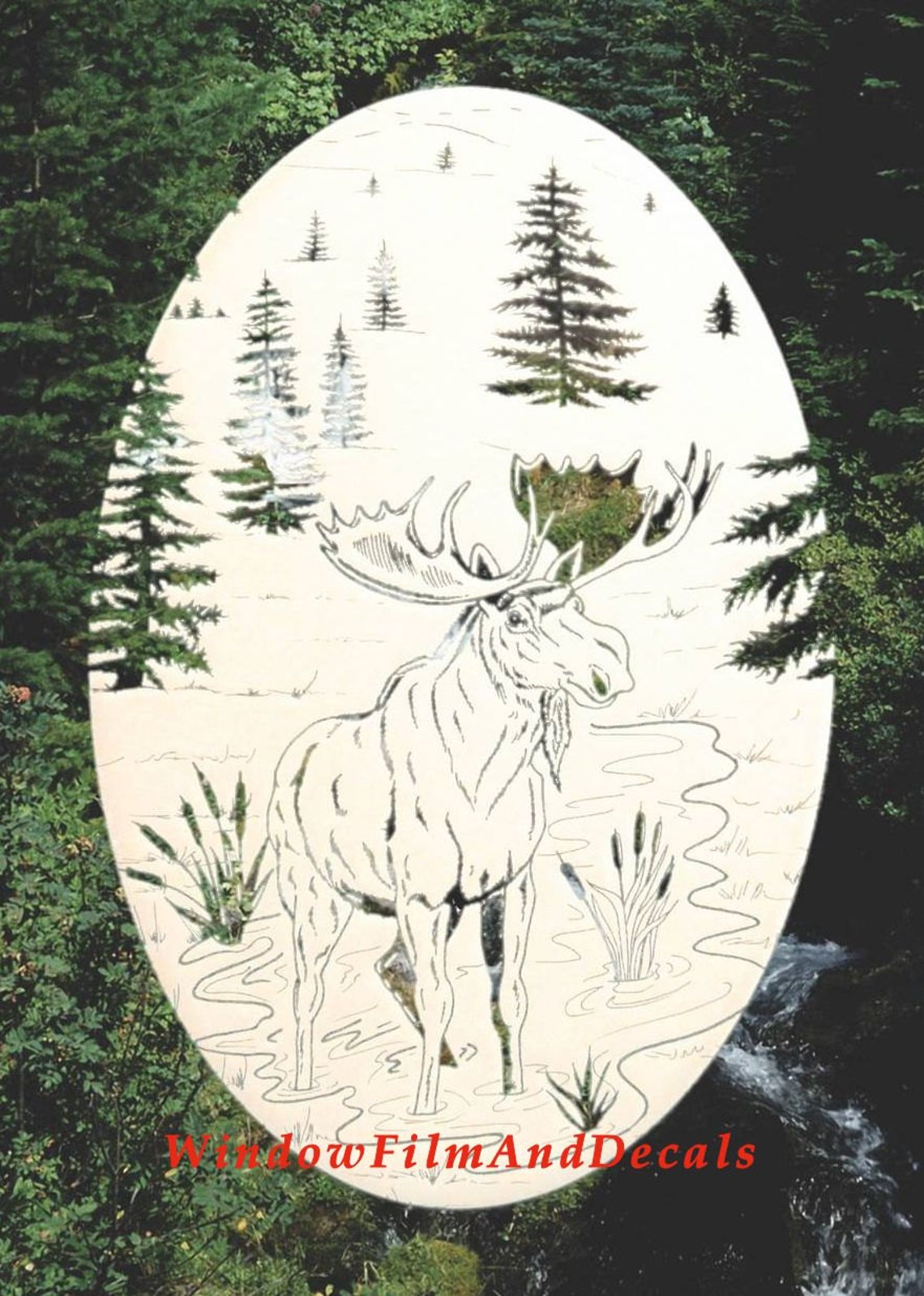 Moose Scene Oval Static Cling Window Decal 21 X 33 - Etsy