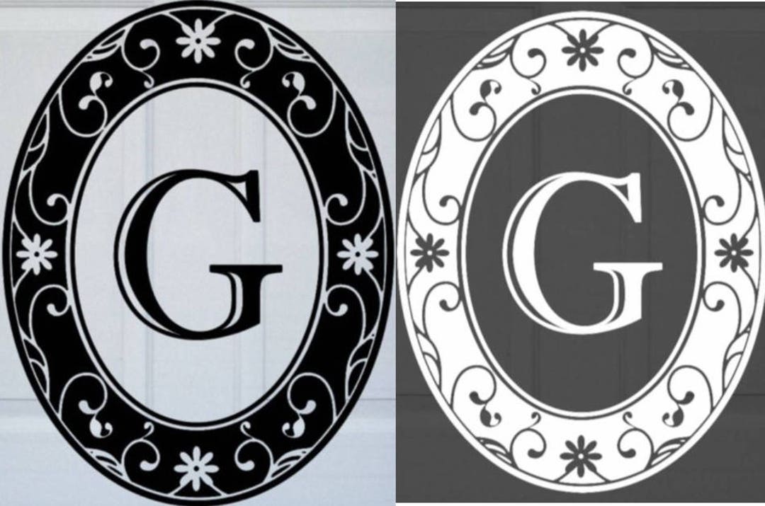 Oval Monogram Static Cling Front Door Decal 21" X 28" - Black OR White ...