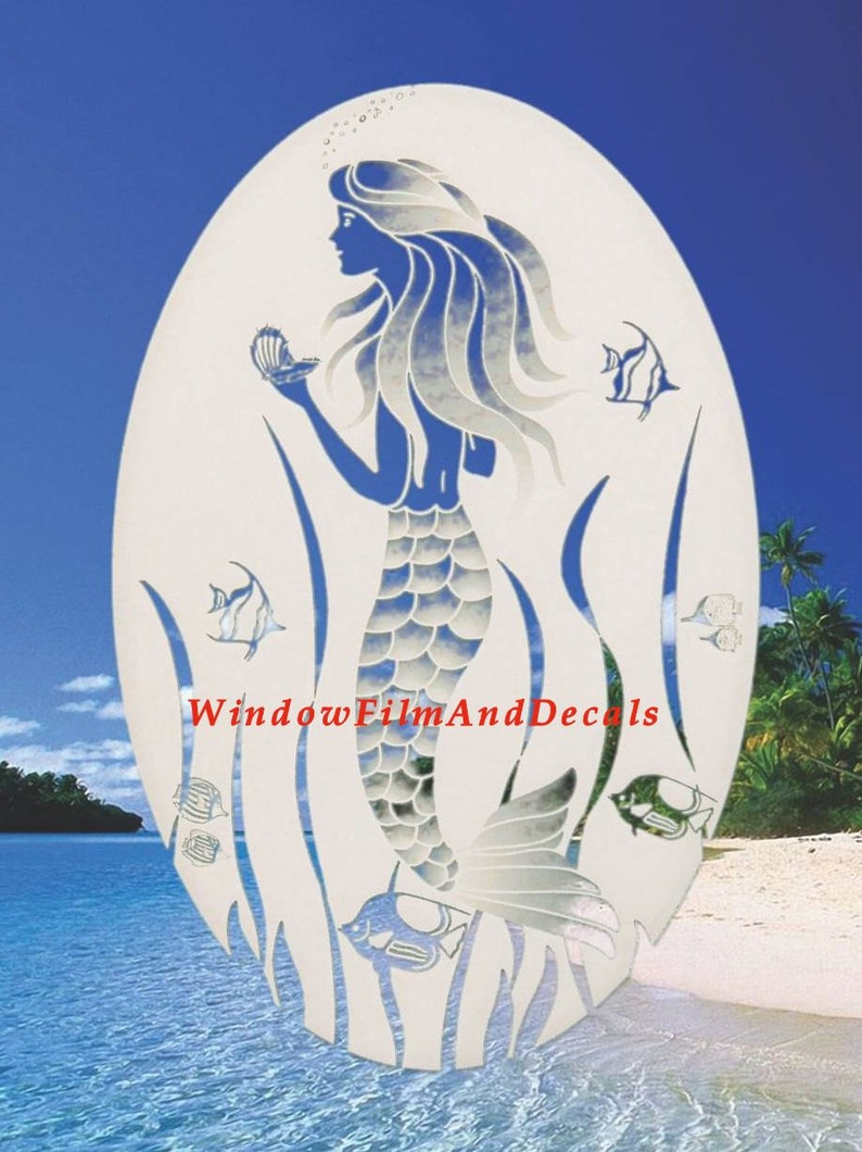 Mermaid Oval Static Cling Window Decal 4" X 6" - White W/clear Design ...