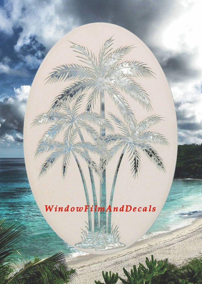 Palm Trees Center Oval Static Cling Window Decal 4" X 6" - White W ...