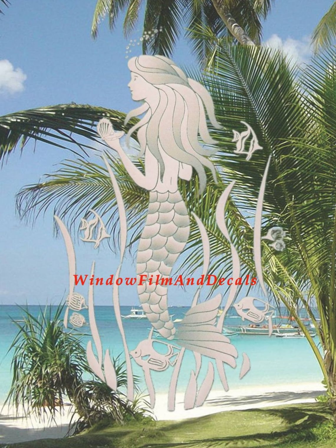 Mermaid Oval Static Cling Window Decal 10.5" X 16" - Clear W/ White ...