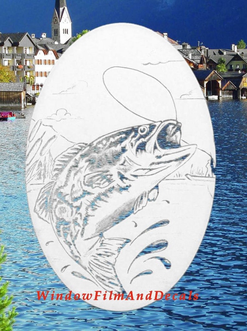Bass Scene Oval Static Cling Window Decal 4" X 6" - White W/clear ...