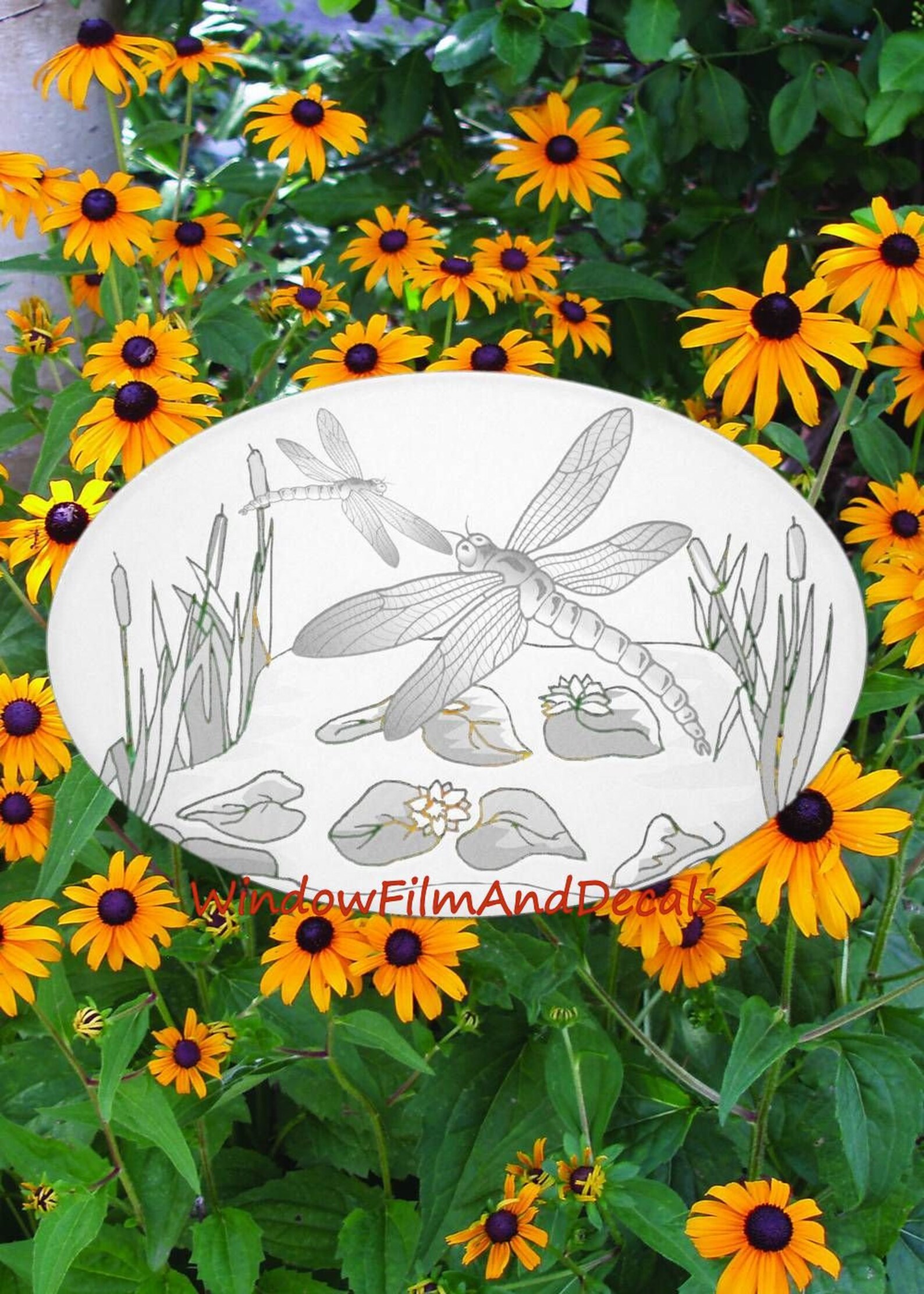 Dragonfly Scene Oval Static Cling Window Decal 6 X - Etsy