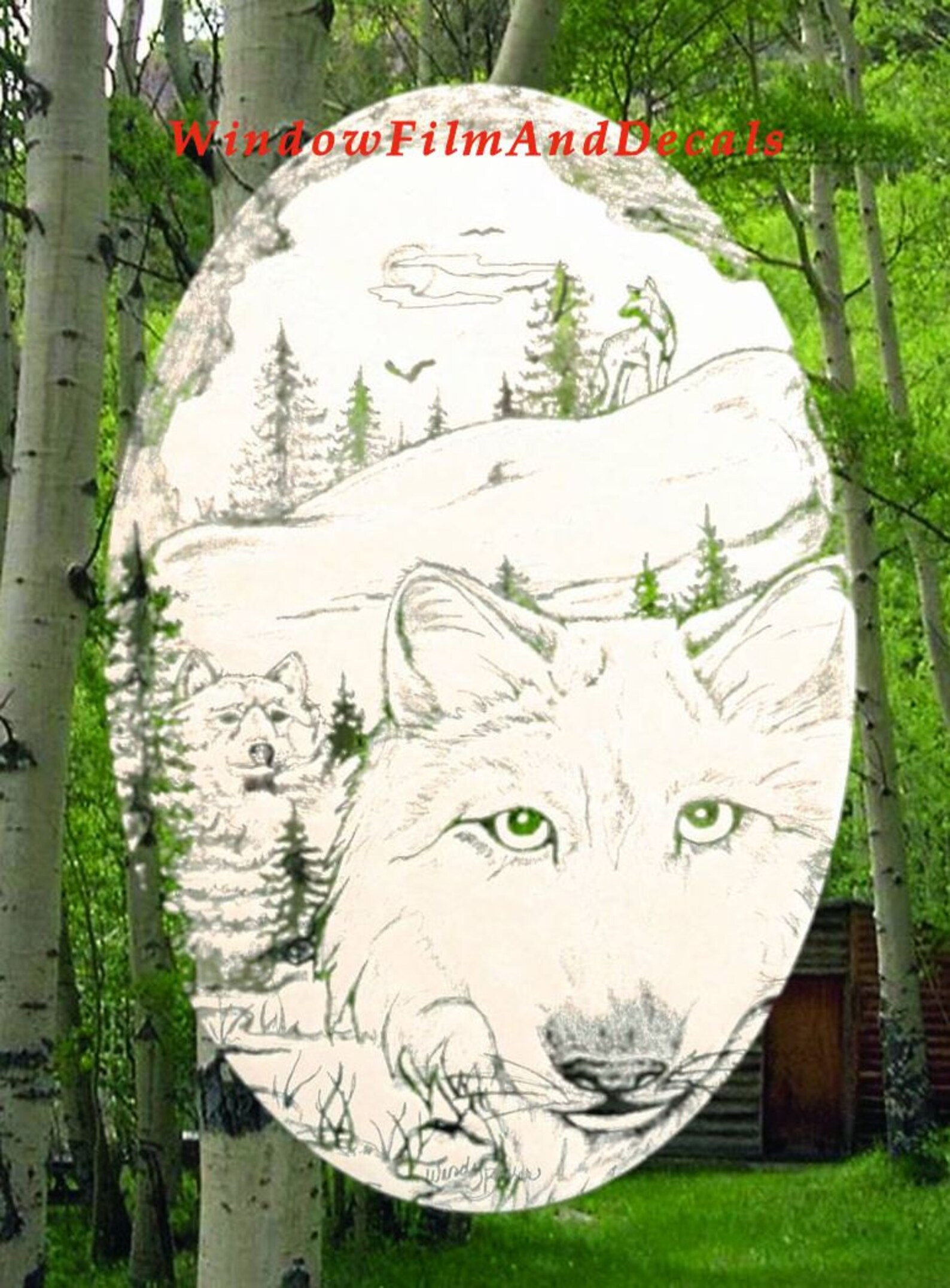Wolf Scene Oval Static Cling Window Decal 8 X 12 - Etsy