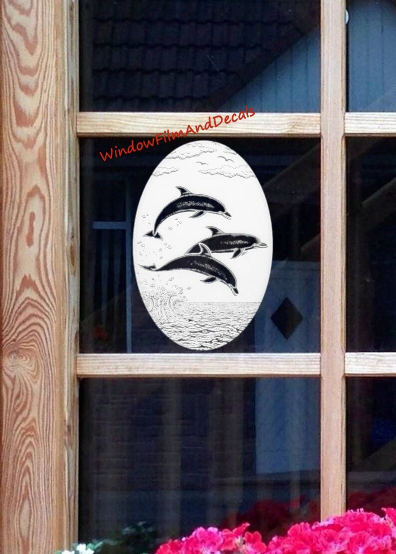 Dolphins Jumping Oval Static Cling Window Decal 4 X | Etsy