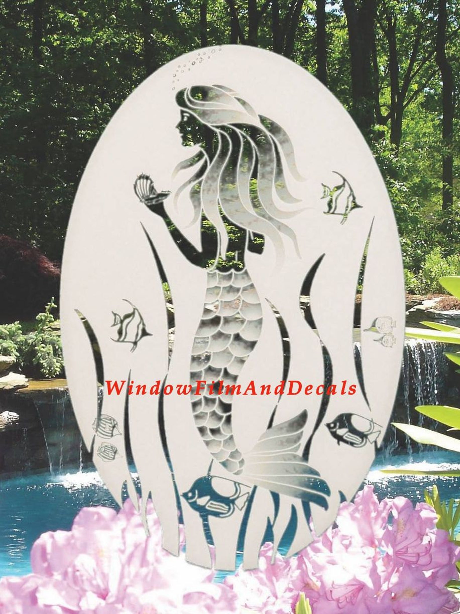 Mermaid Oval Static Cling Window Decal 4" X 6" - White W/clear Design ...
