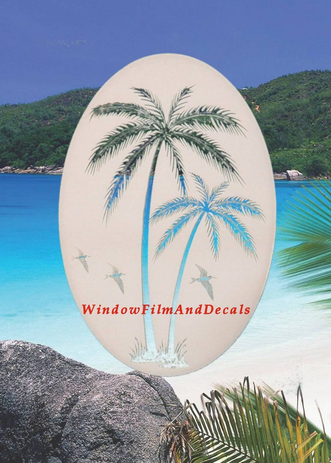 Palm Trees left Leaning Oval Static Cling Window Decal - Etsy