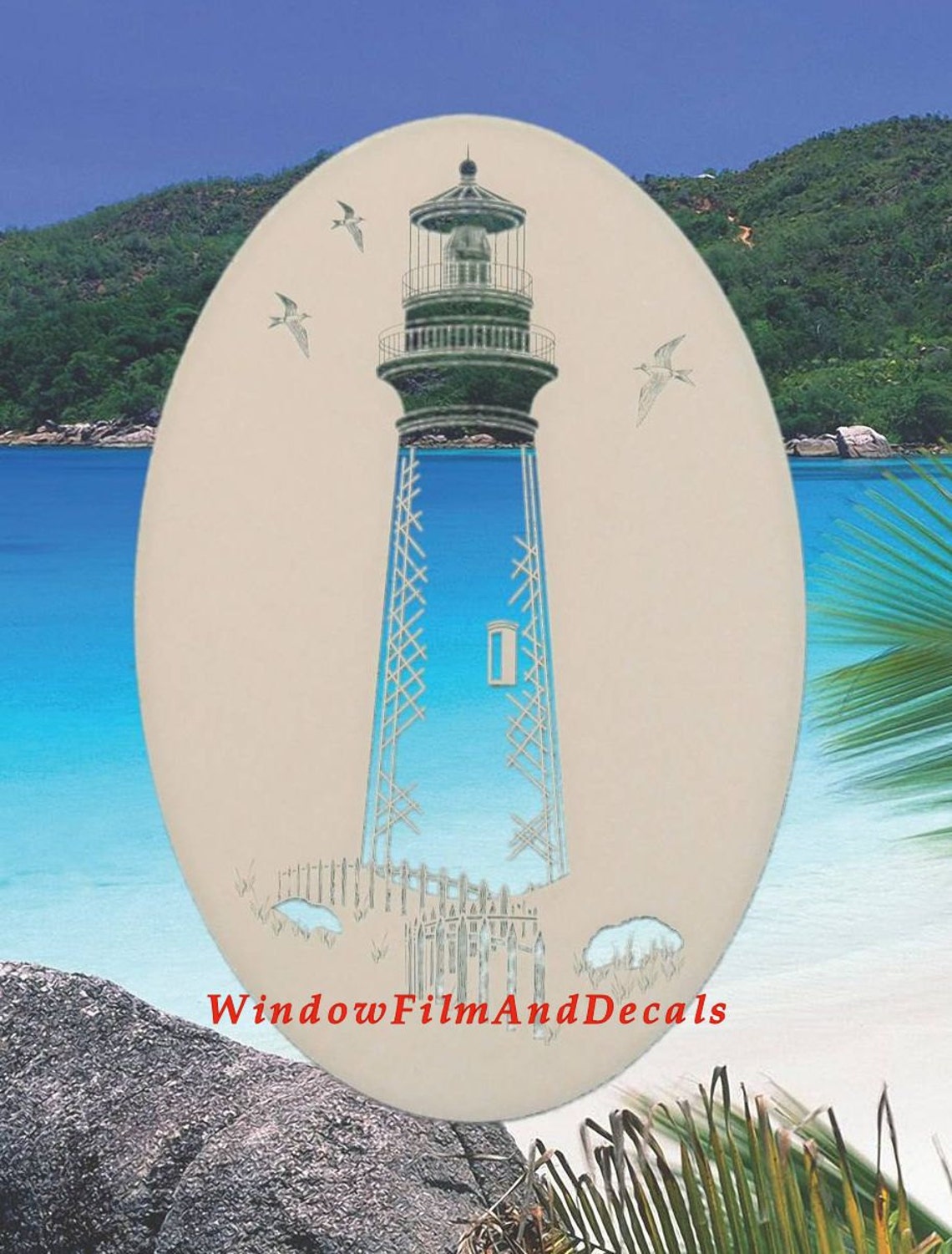 Lighthouse Oval Static Cling Window Decal 15 X 23 | Etsy