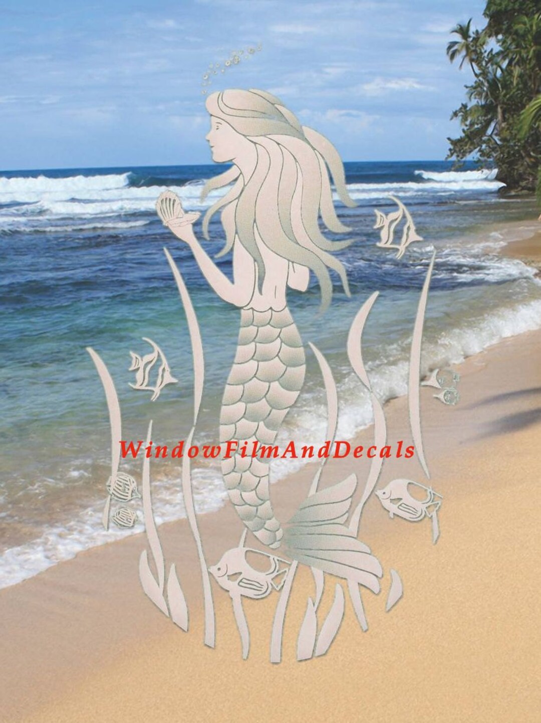 Mermaid Oval Static Cling Window Decal 4" X 6" - Clear W/ White Design ...