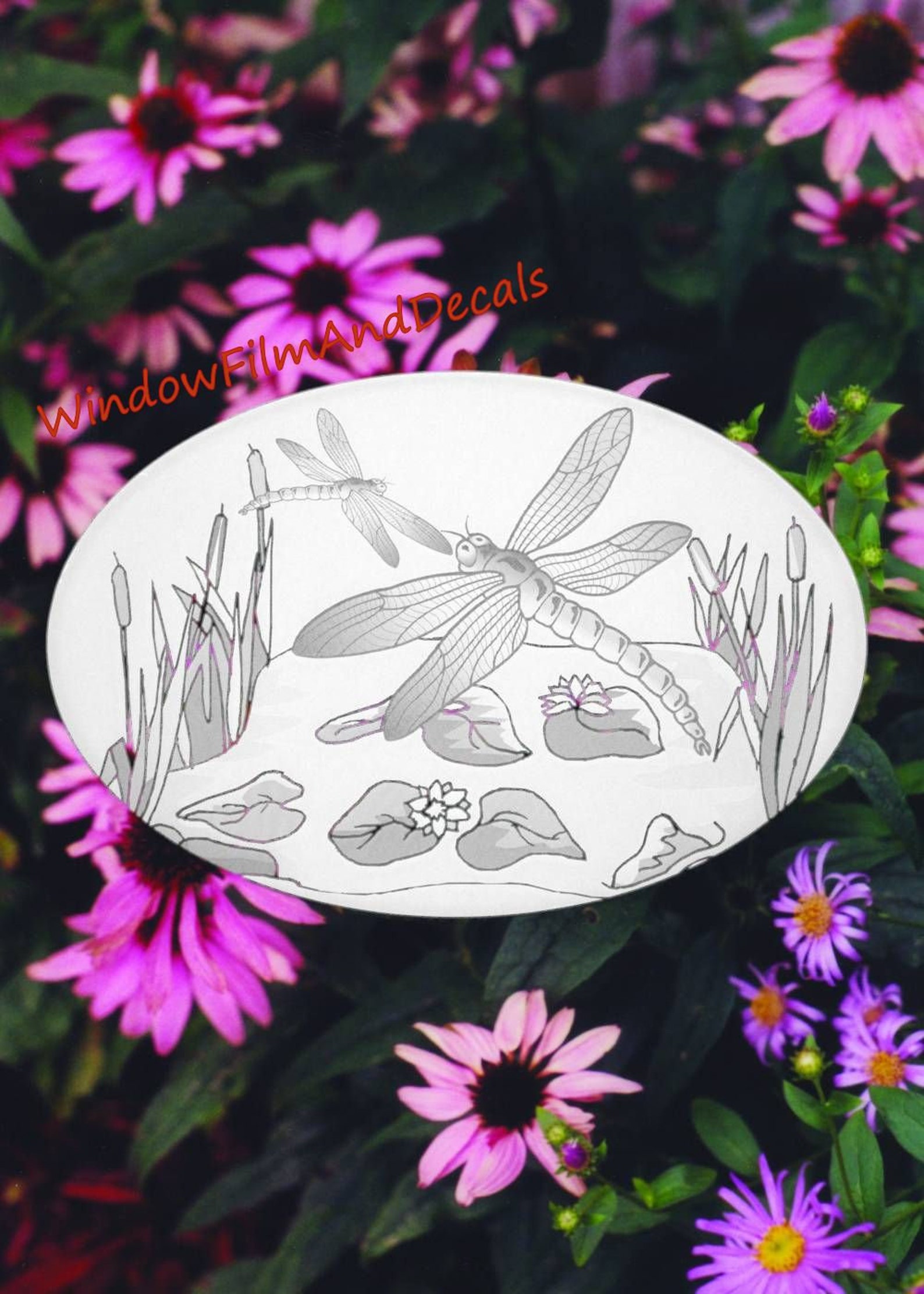 Dragonfly Scene Oval Static Cling Window Decal 6 X - Etsy