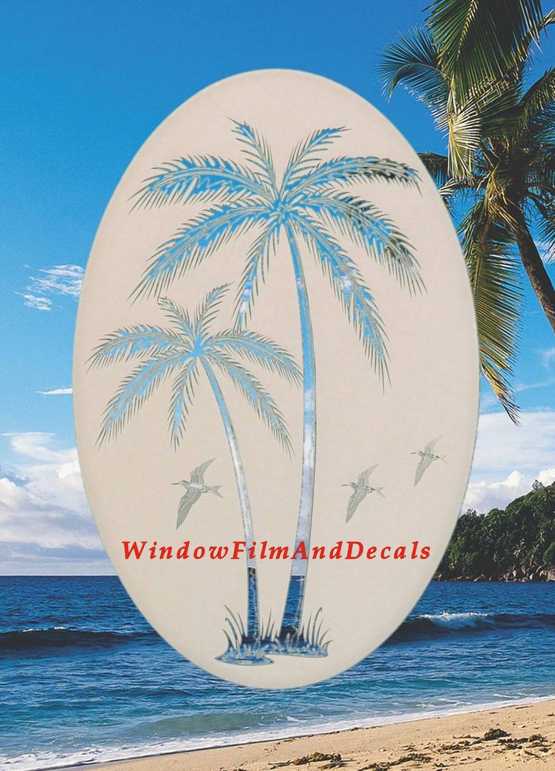 Palm Trees (right Leaning) Oval Static Cling Window Decal 4" X 6 ...