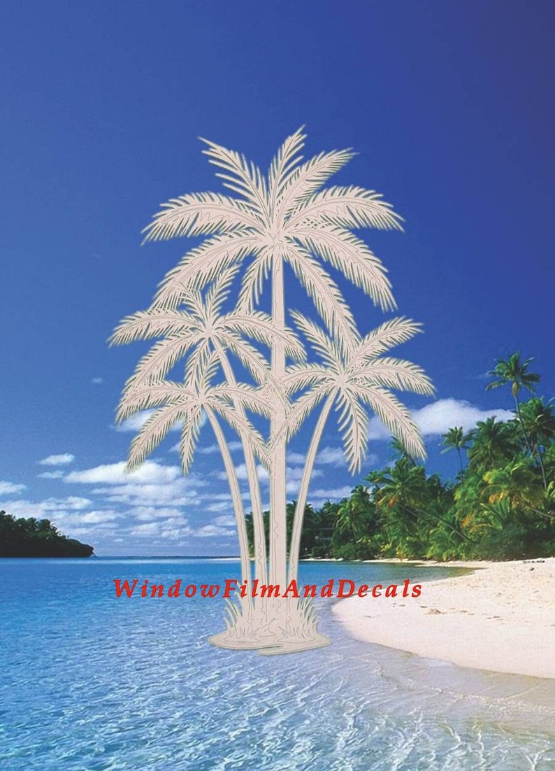 Palm Trees Center Oval Static Cling Window Decal 15" X 23" - Clear W ...